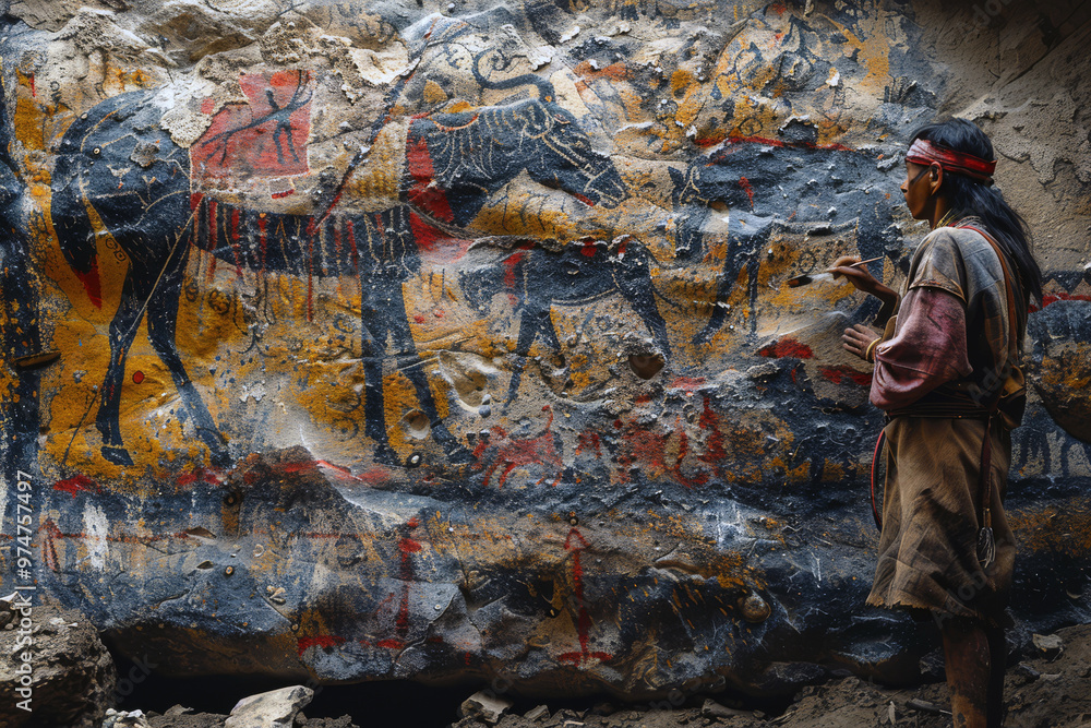 Primitive artist skillfully portrays animals and hunting practices on a ...