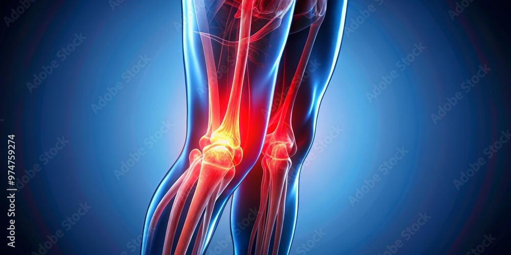Knee Pain 3D Illustration of Human Anatomy with Red Highlight on Joint ...
