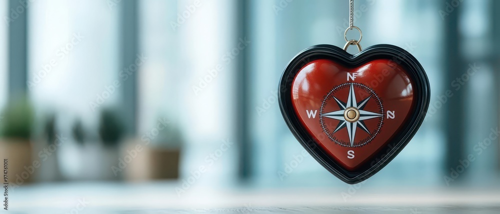 Inside a floating heart is a compass, representing strategic direction ...