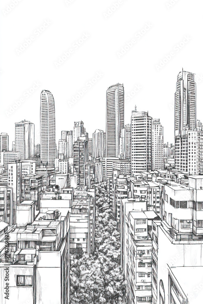 Manila, Philippines, black and white pen pencil hand-drawn effect ...