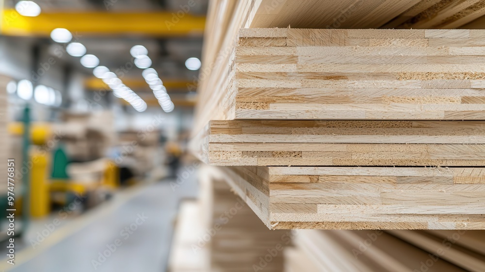 Plywood cross-laminated timber process in a factory, multiple layers ...