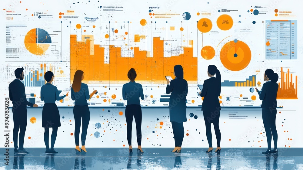 A vector illustration of a business team managing strategy and ...