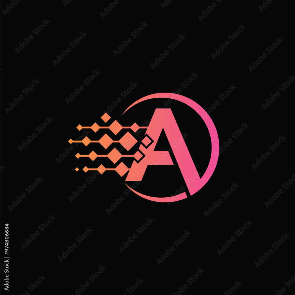 letter A tech logo in circle, initial Digital A for technology symbol ...