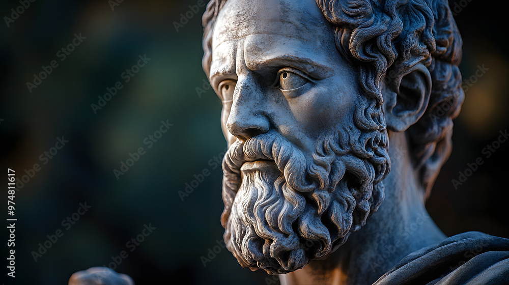 Greek sculpture of an old stoic man, roman god statue, concept ...
