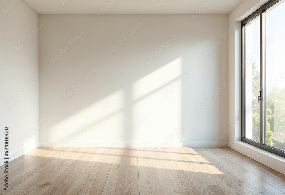Empty room interior design white wall with wooden floor and window ...