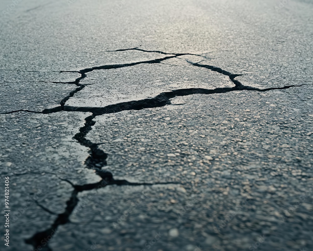 A gritty city street with cracks and potholes, showing the wear and ...