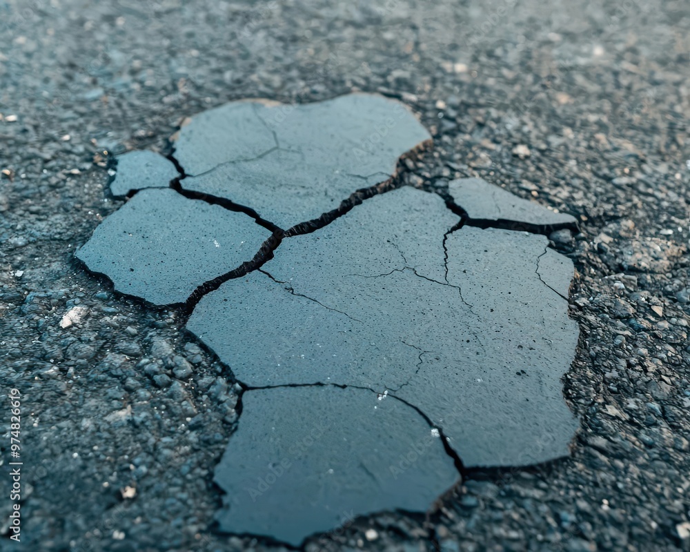 A gritty city street with cracks and potholes, showing the wear and ...