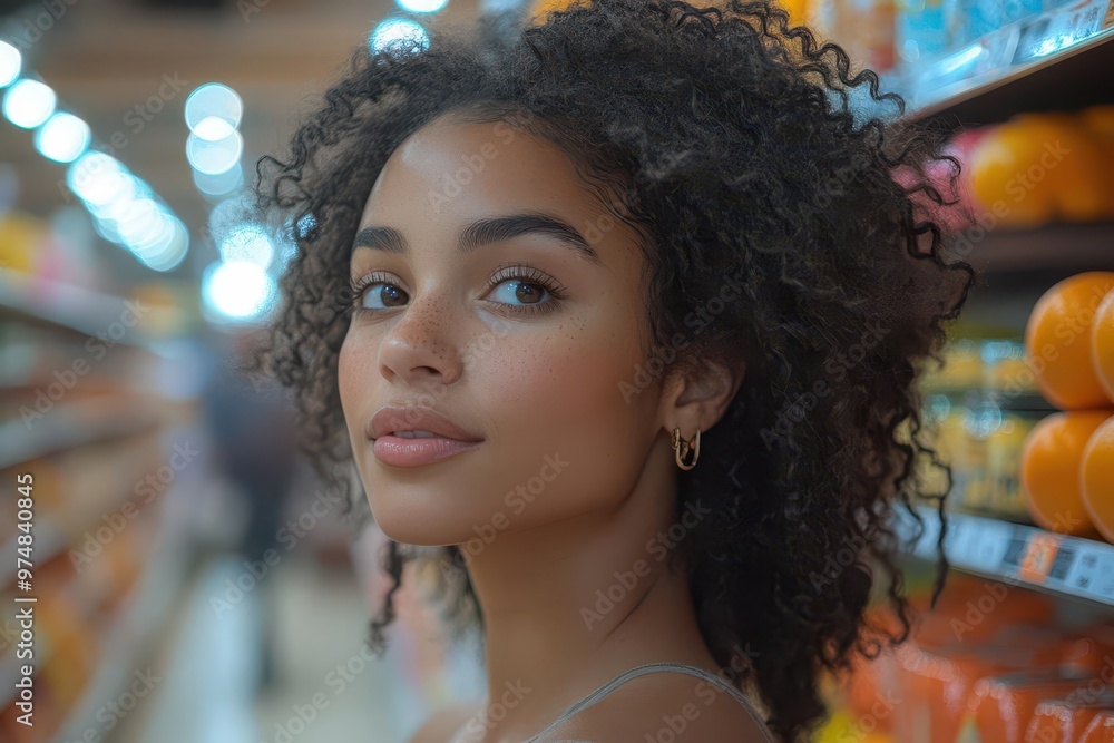 woman comparing product labels in grocery aisle thoughtful expression ...