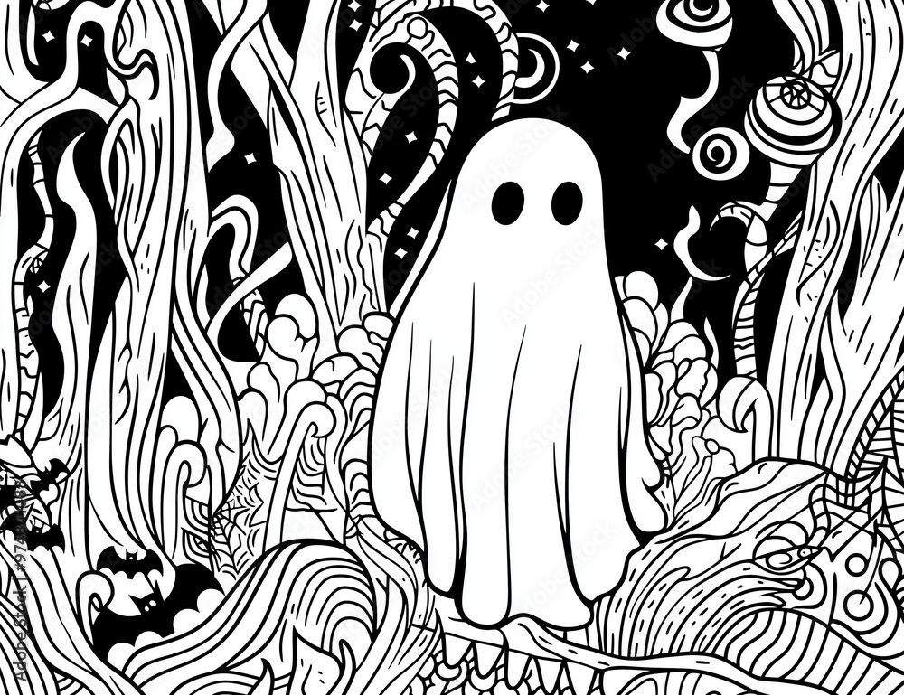 Halloween Coloring Page: Spooky and Fun Ghost - Clean Line Art for All Ages - Relaxing Coloring ...