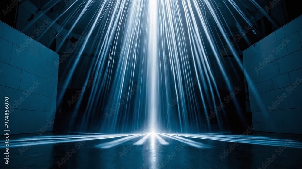 Captivating Display of Blue Light Rays in Modern Architectural Space ...