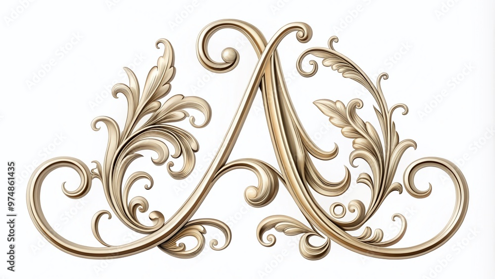 Elegant cursive script capital letter A, ornate and decorative, with ...
