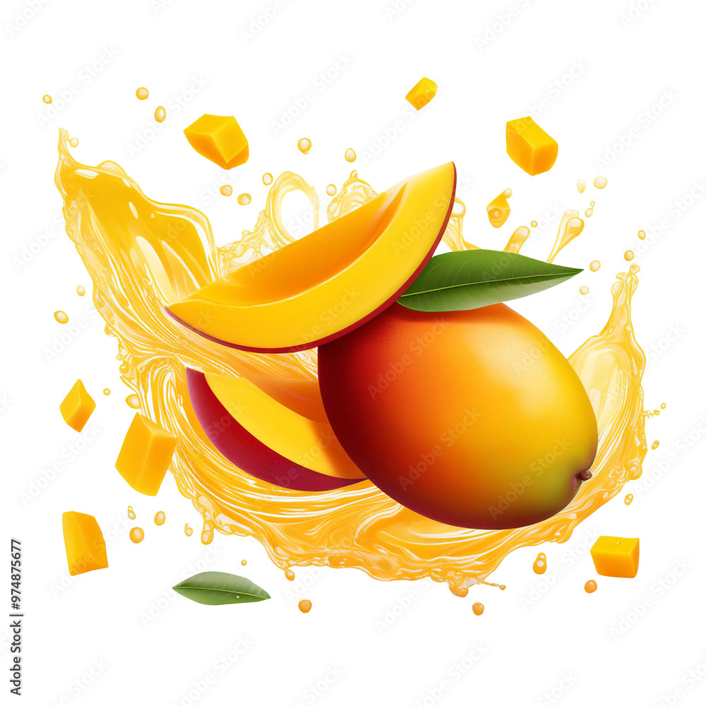 Mango fruit sliced with juice splash Mango fruit for fresh juice, jam ...