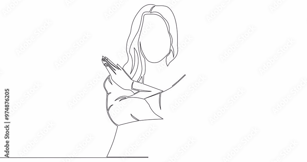 Self drawing line animation woman crossing arms and saying no gesture ...