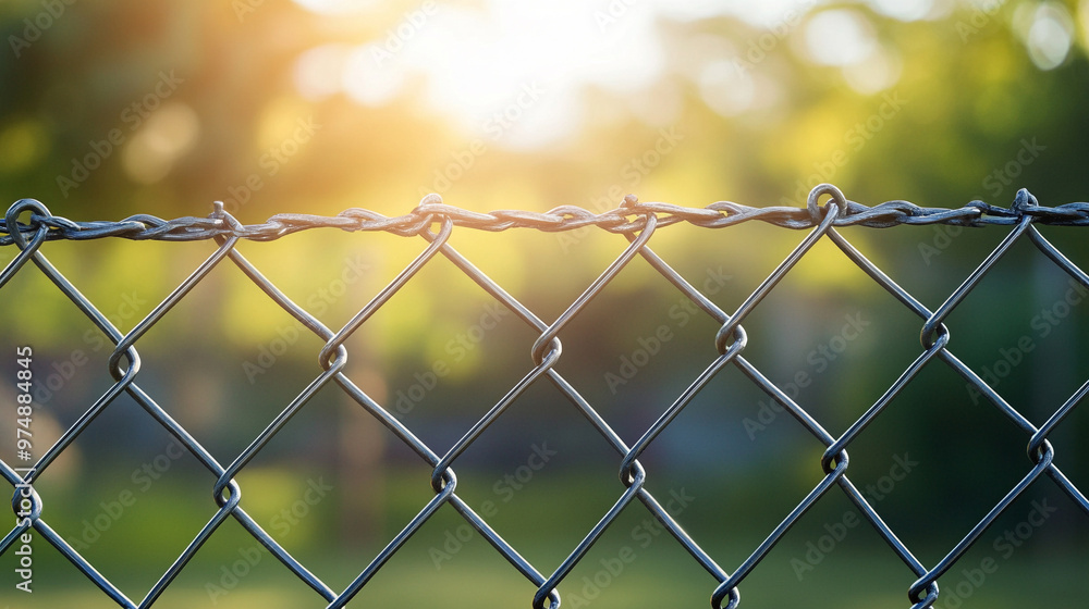 chain-link fence stands out against a softly blurred background ...