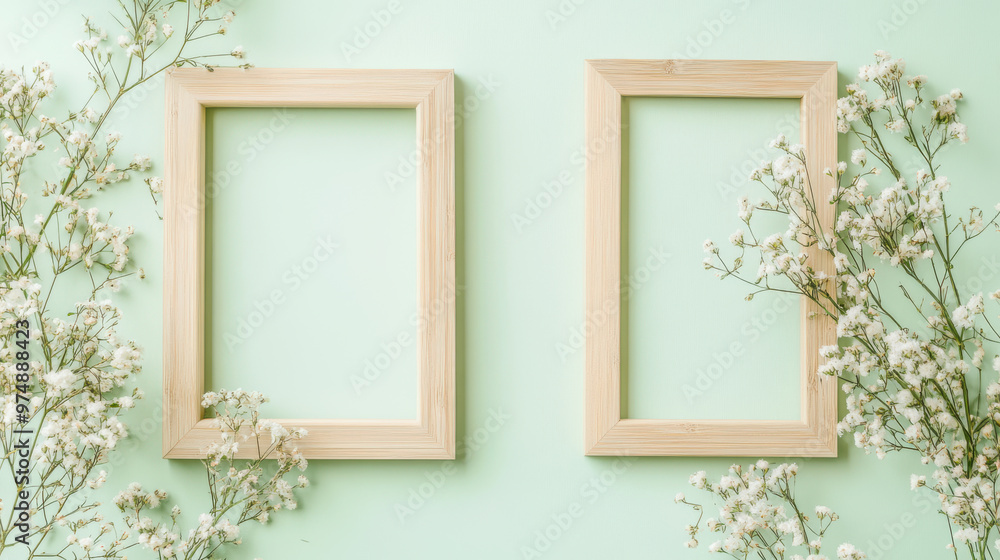 Two wooden photo frames of the same size placed on the left and right ...