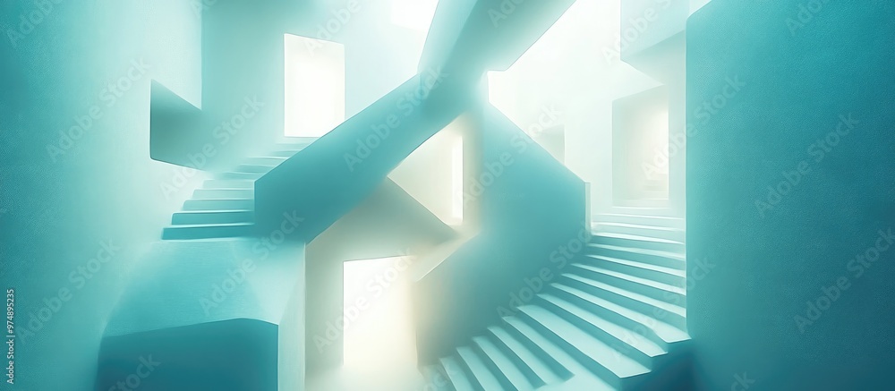 Ethereal 3D illustration of a surreal stair maze depicting concepts of ...