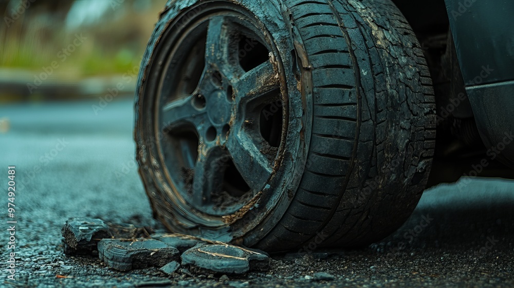The tires on old and damaged caster wheels are torn and cracked ...