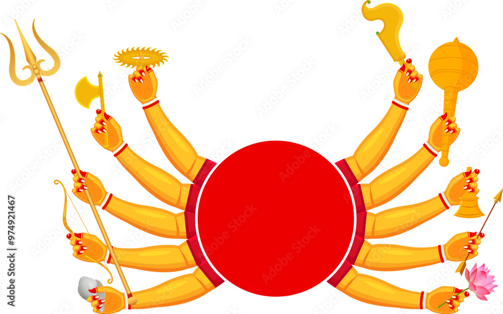 Goddess Durga ten hands in Happy Durga Puja Subh Navratri banner ...