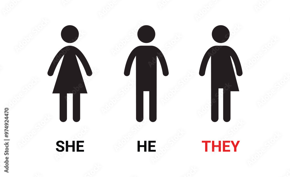Gender neutral toilet sign concept set. Word they written with red ...