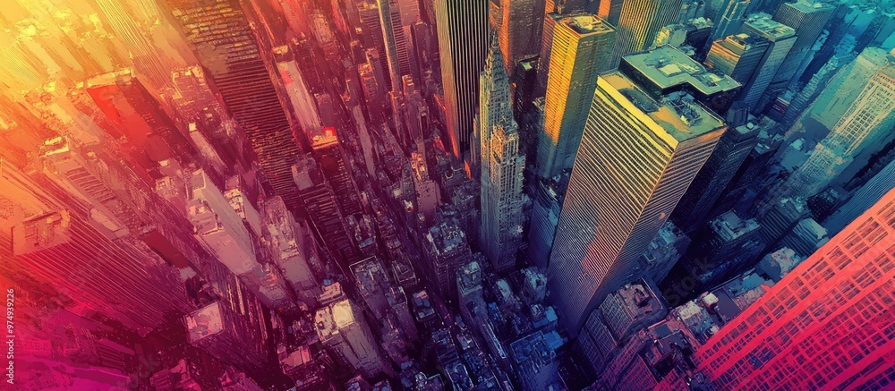 Aerial perspective of a vibrant urban landscape featuring modern ...