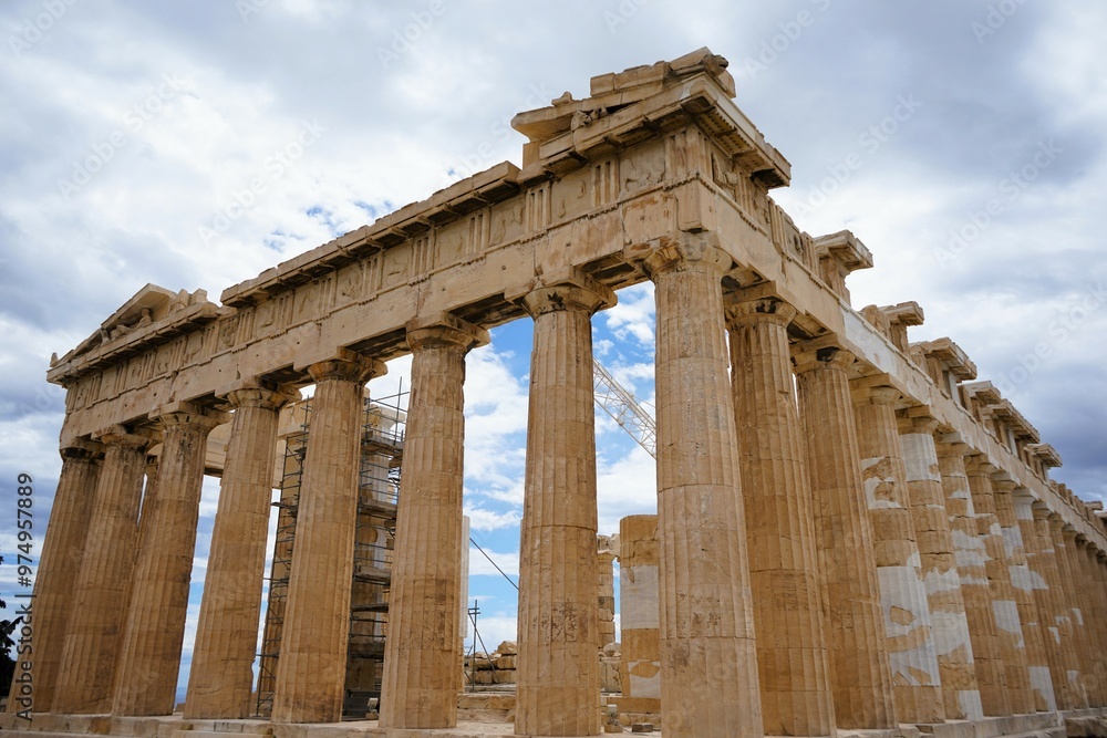 Columns and marble remains of the mighty Parthenon on the hill of the ...
