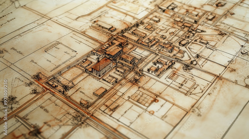 An imaginary cadastral map showing buildings, land parcels, and vacant ...