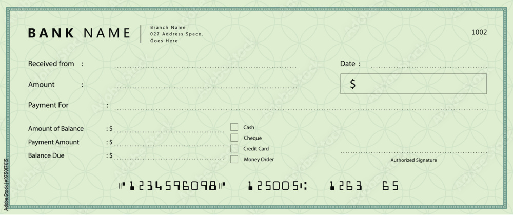Empty money cheque. Bank check. check book template with pattern and ...