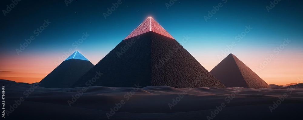 Virtual Pyramids Giza, glowing holographic stones, futuristic Egypt ...