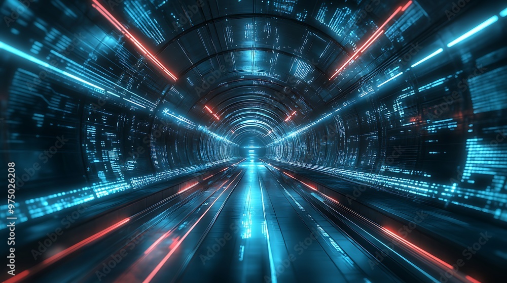 Crisp, linear tunnel design with glowing accents that represent the ...