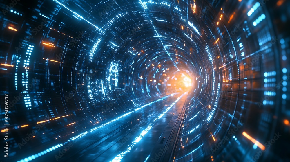 Crisp, linear tunnel design with glowing accents that represent the ...