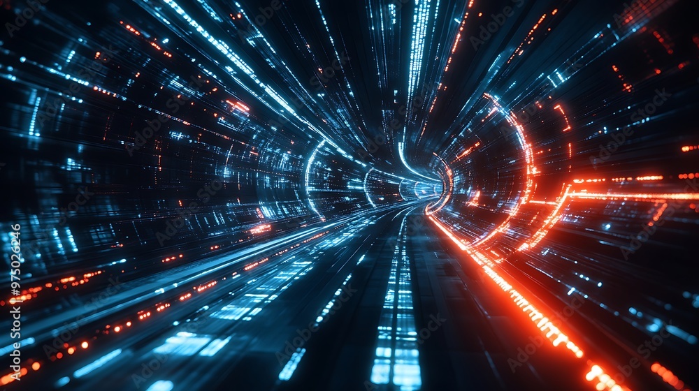 Crisp, linear tunnel design with glowing accents that represent the ...