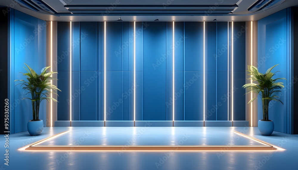 Modern blue studio backdrop for recording engaging interviews with ...