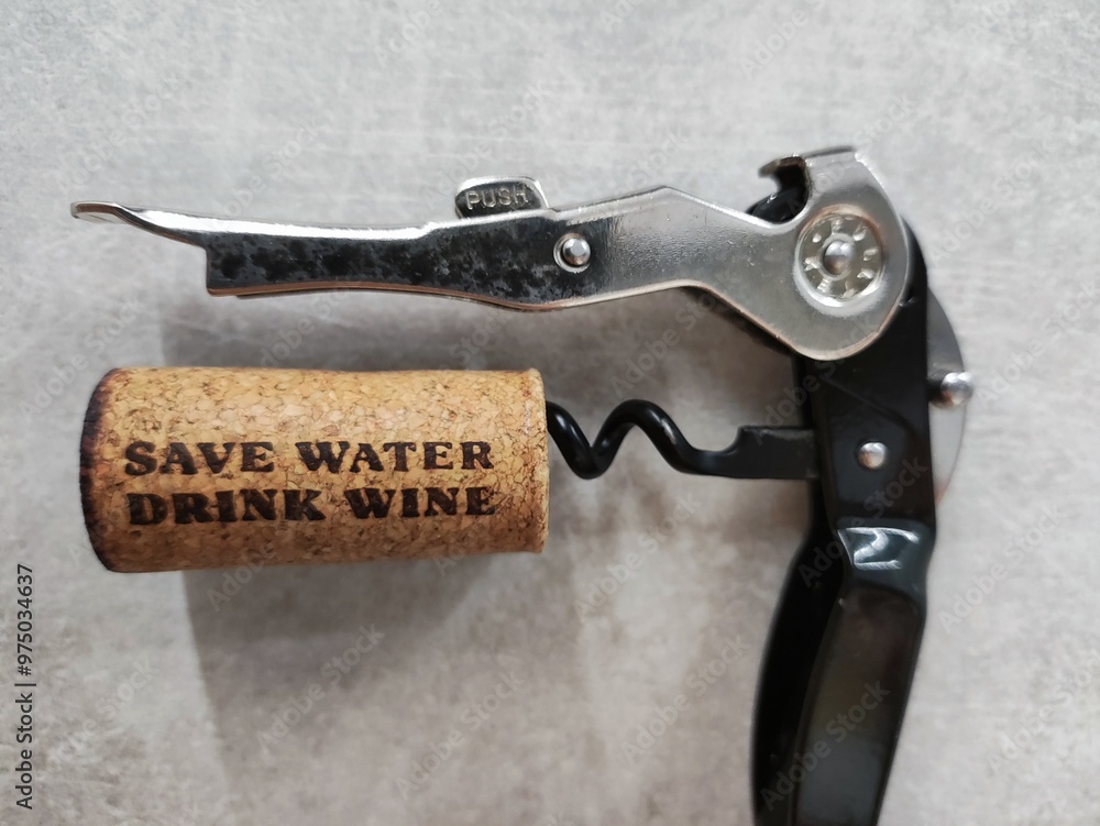 The first image shows a metal corkscrew with a wine cork attached ...