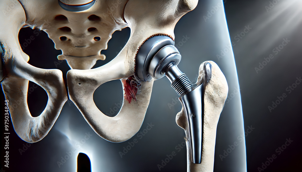 3D Bone: Hip replacement surgery, surgeon replacing damaged hip joint ...