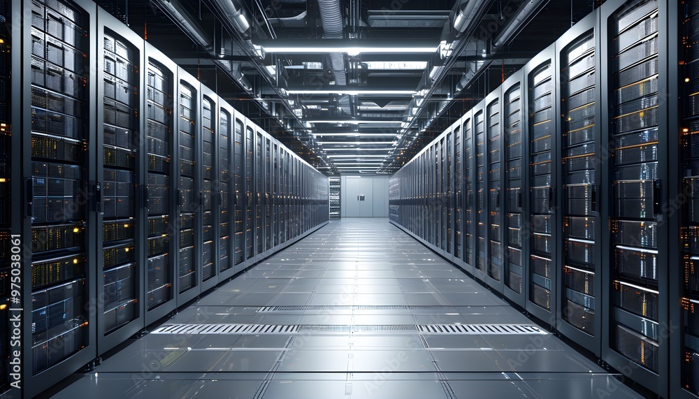 Expansive Data Center Maze with Advanced Generative AI Technology Stock ...