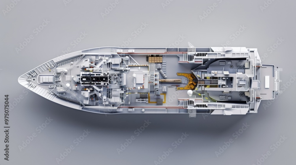 Top-down view of a ship's detailed interior layout, showcasing various ...