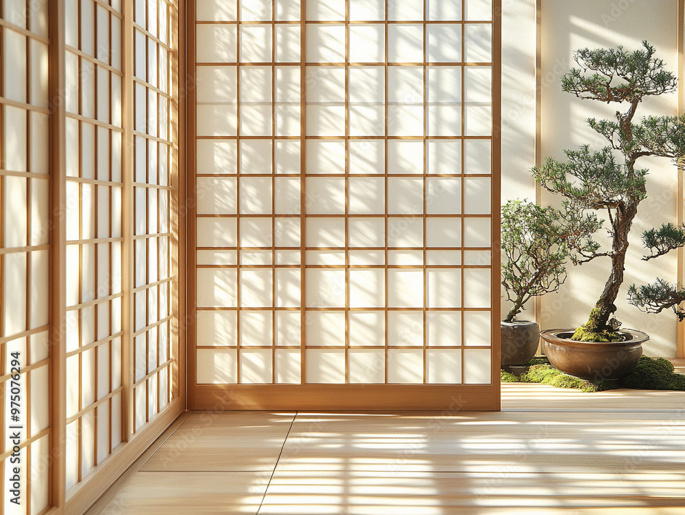Japanese shoji screen room divider, delicate wooden frame with rice ...