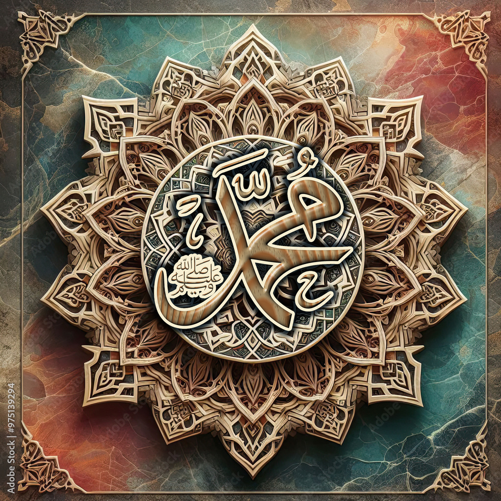 Prophet Muhammad Arabic letter icon logo with islamic ornamental ...