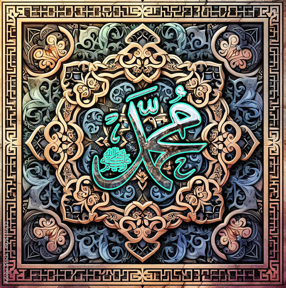 Prophet Muhammad Arabic letter icon logo with islamic ornamental ...