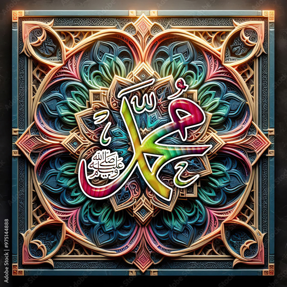 Prophet Muhammad Arabic letter icon logo with islamic ornamental ...