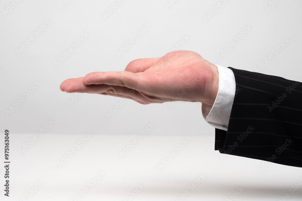 Gesture asking for help. Palm of business man. Helpless manager needs ...