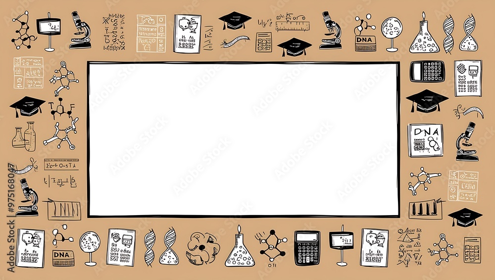 Beige background with a central white space framed by black scientific ...