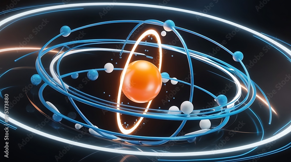 Visualization of atomic structure with electrons orbiting a nucleus, representing fundamental ...