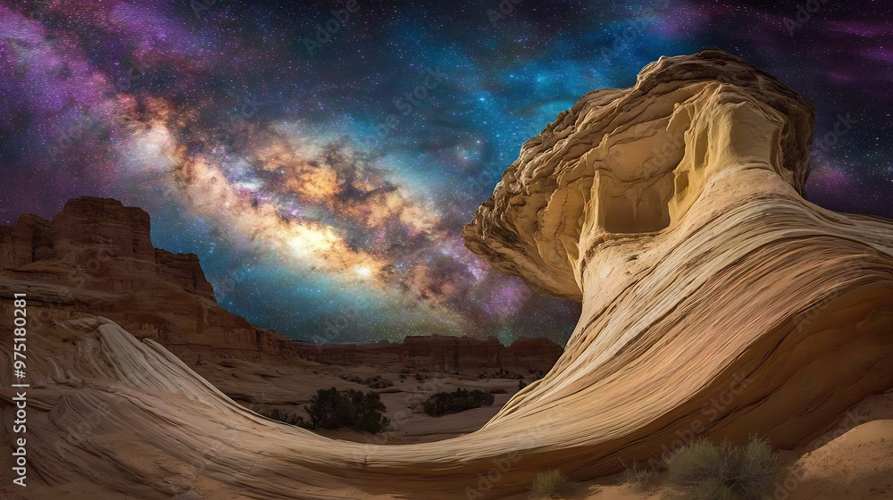 Milky Way over Desert Rock Formation: A mesmerizing night sky filled ...