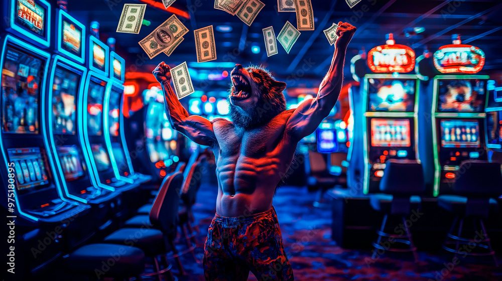 werewolf celebrating winning a lot of money, full body view of werewolf ...