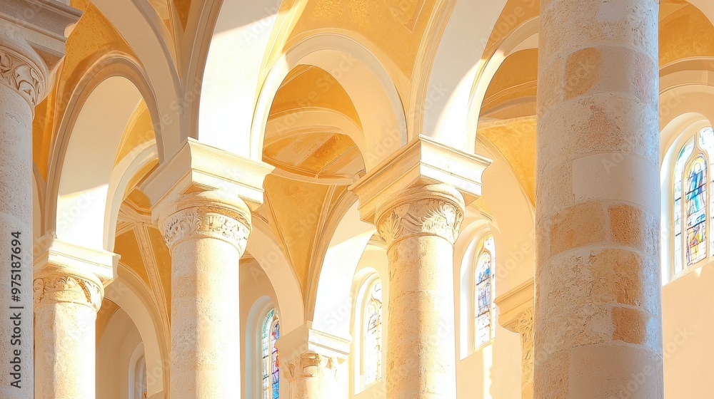 Architectural Columns and Arches in a Church Interior with Stained ...