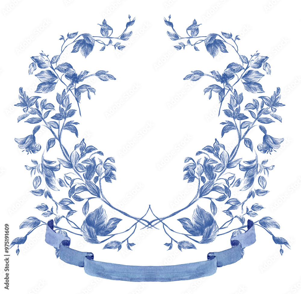 Dusty Blue Flowers Wedding Crest template PNG. Wedding Design Stock ...