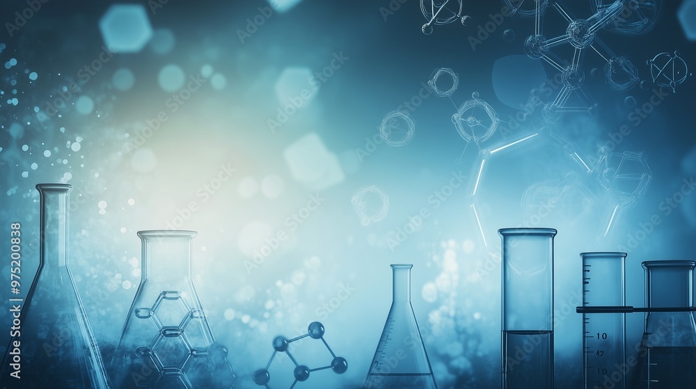 A chemistry-themed background featuring molecular structures, chemical ...