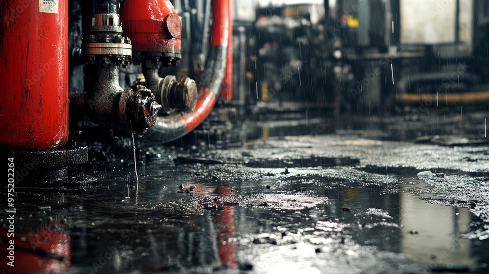 Industrial Accident Scene with Fire Pump Malfunction and Water Leaking ...