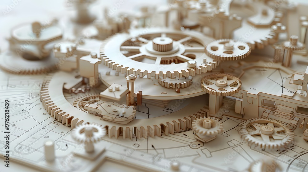 In-depth blueprint of an advanced clock mechanism with a focus on its ...